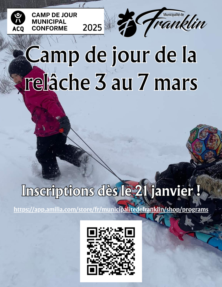 Inscriptions camp de jour de la relâche - Municipalité de Franklin
